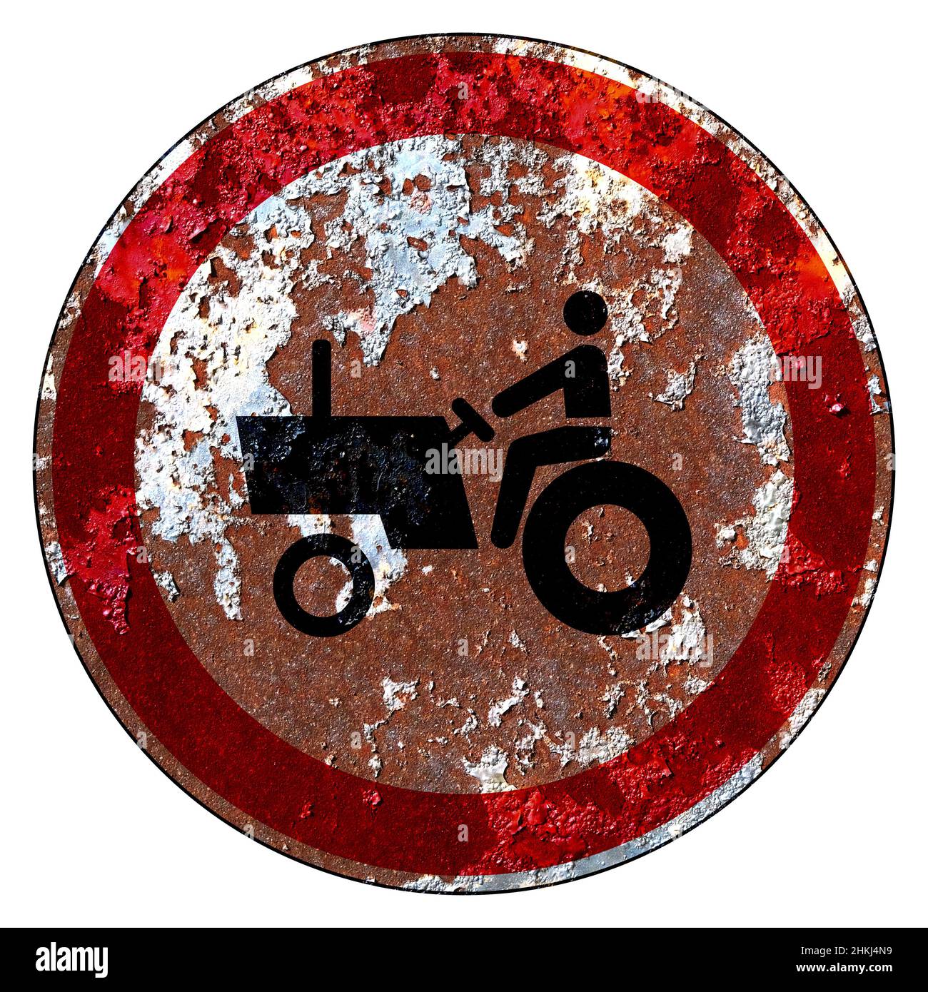 Old grunge EU road sign Prohibitory sign - Road closed to tractors ...