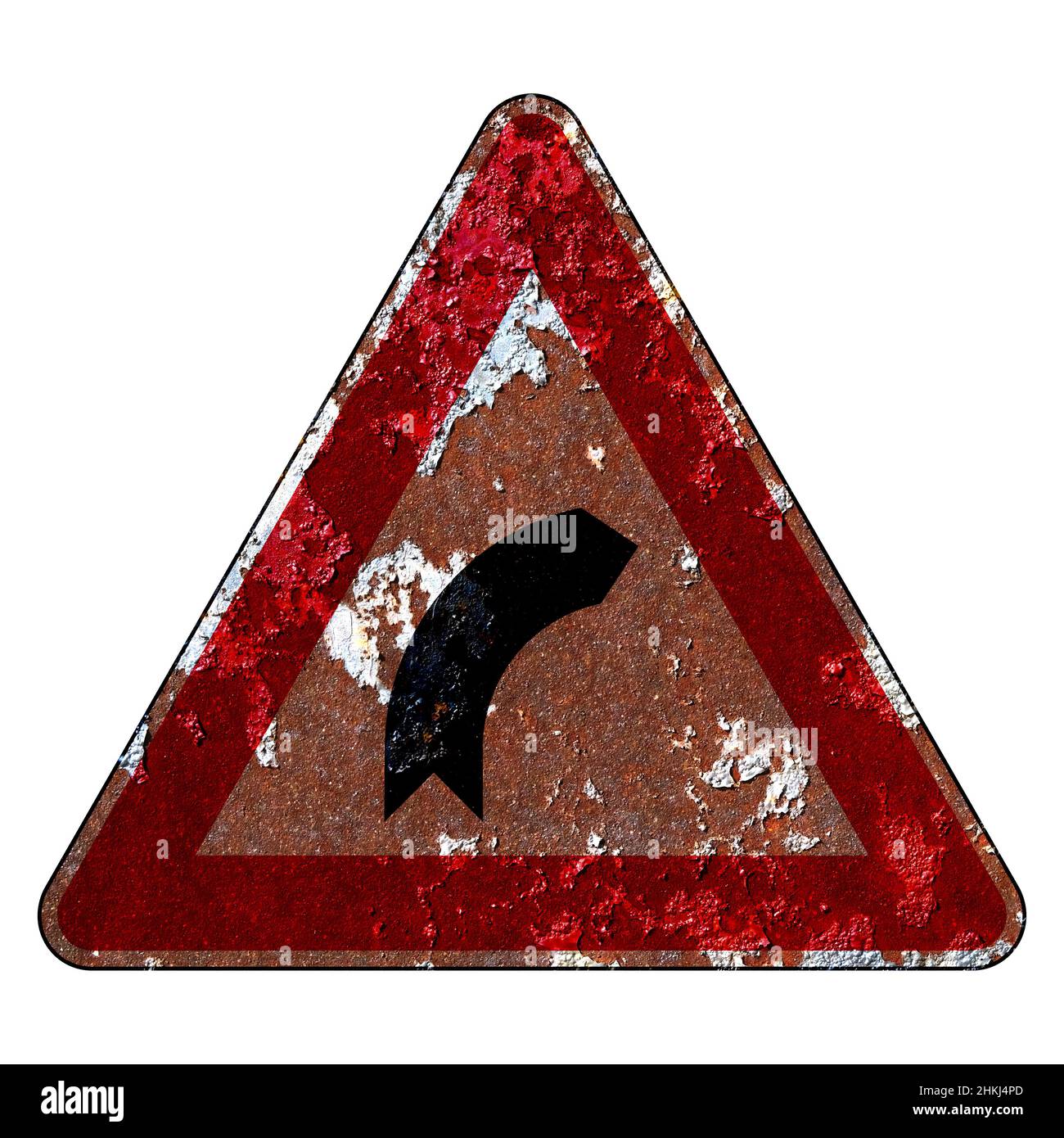 Old grunge EU road sign Warning sign - Bend to the right Stock Photo ...