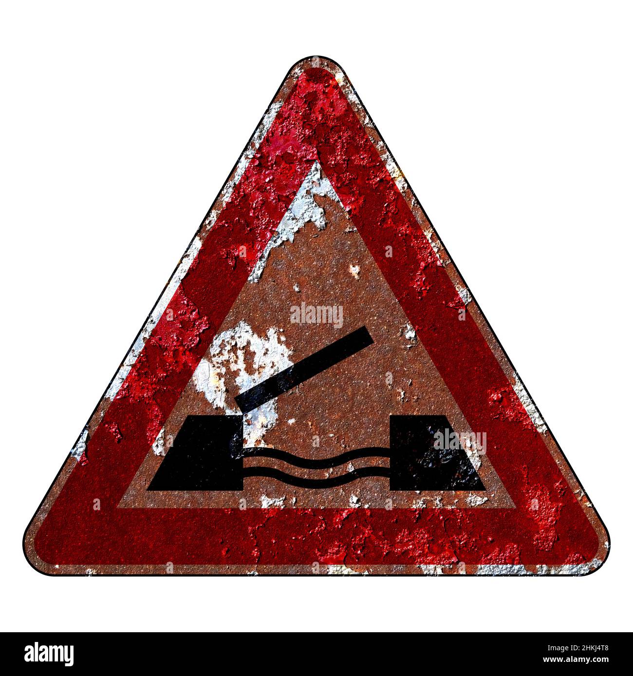 Old grunge EU road sign Warning sign - Drawbridge Stock Photo - Alamy
