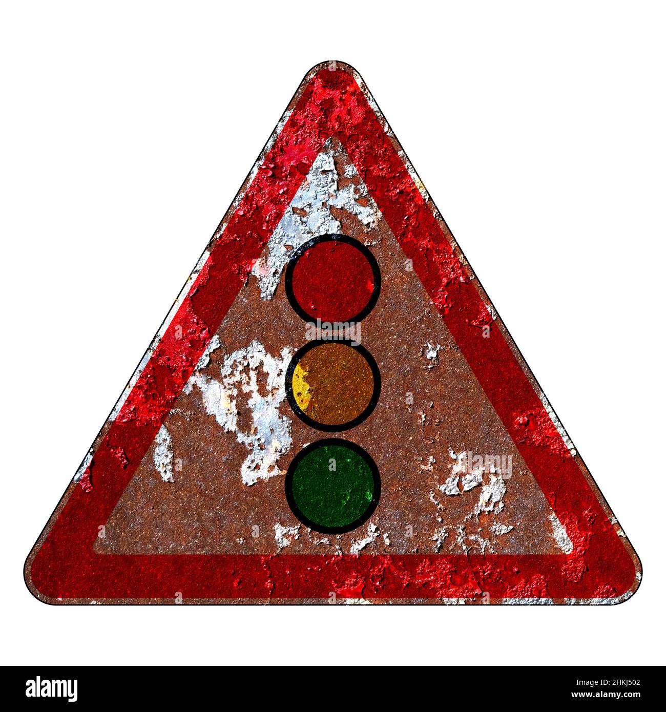 Old grunge EU road sign Warning sign - Traffic signals ahead Stock ...
