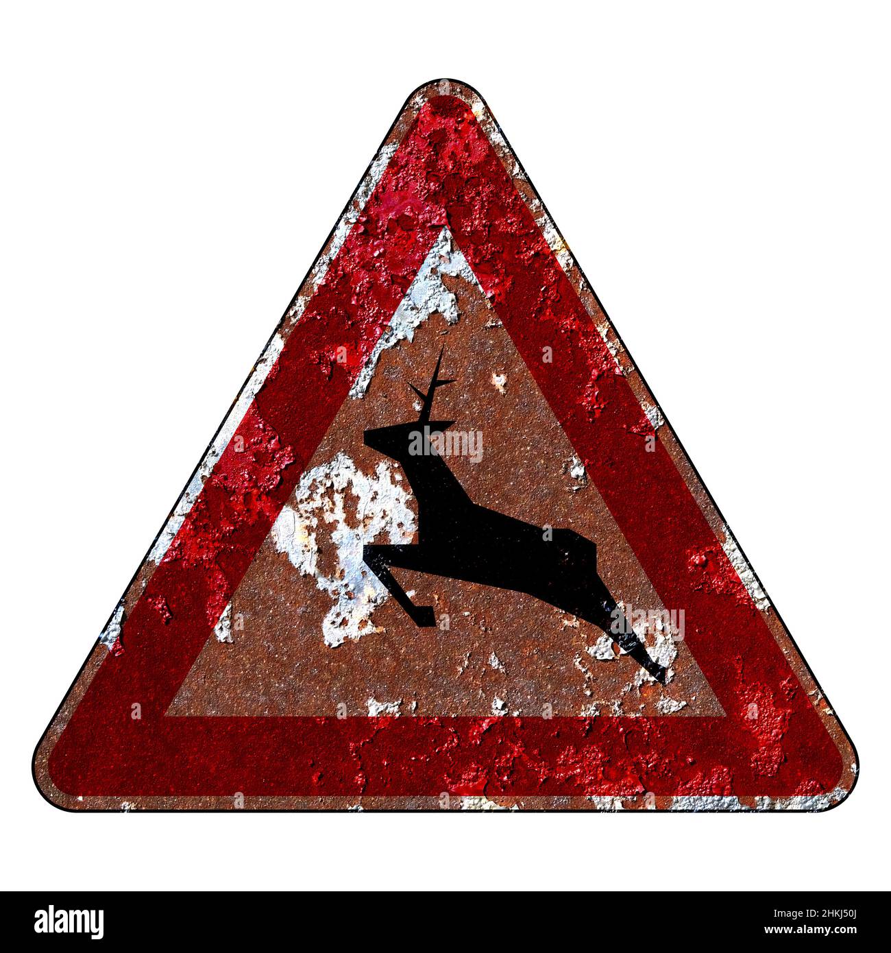 Old grunge EU road sign Warning sign - Wild animals on the road Stock ...