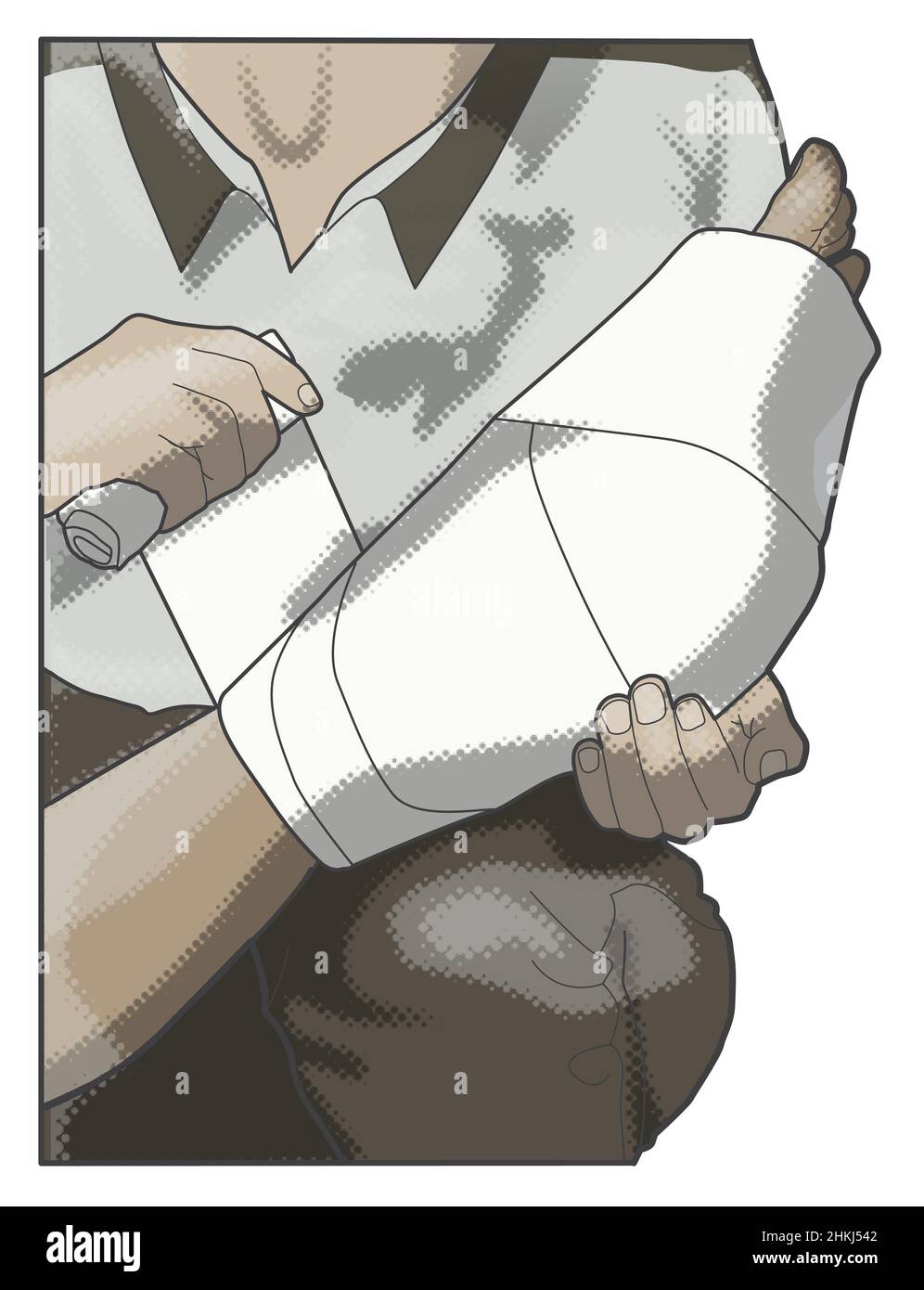 Man bandaging sprained ankle, illustration Stock Photo - Alamy