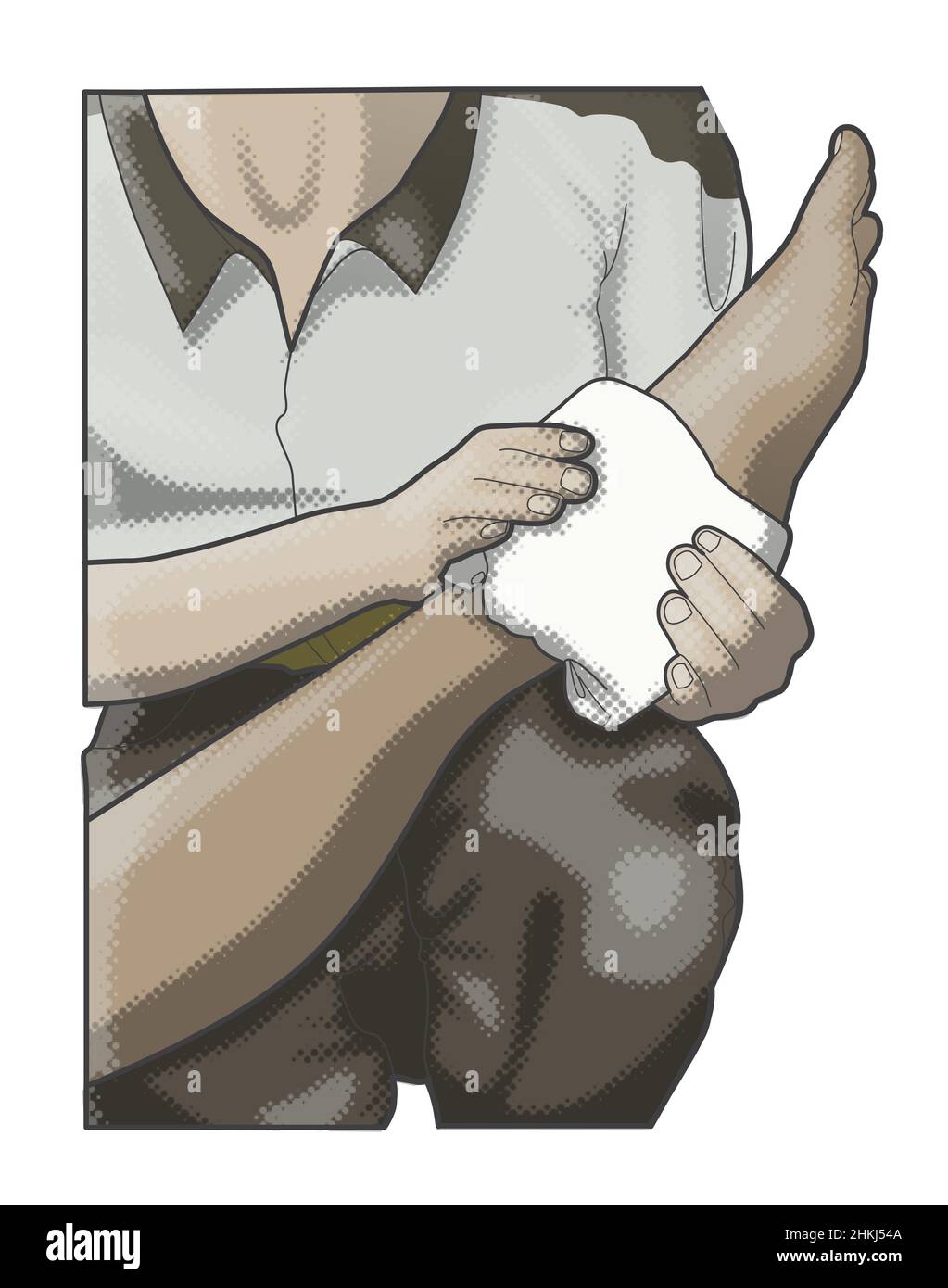 Man bandaging sprained ankle, illustration Stock Photo - Alamy