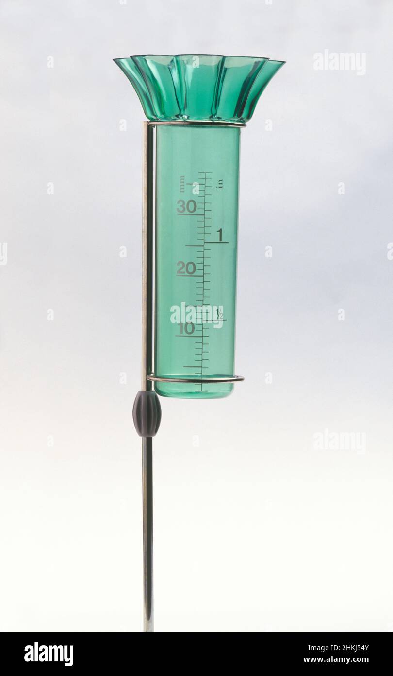 Rain gauge showing units of measurement Stock Photo - Alamy