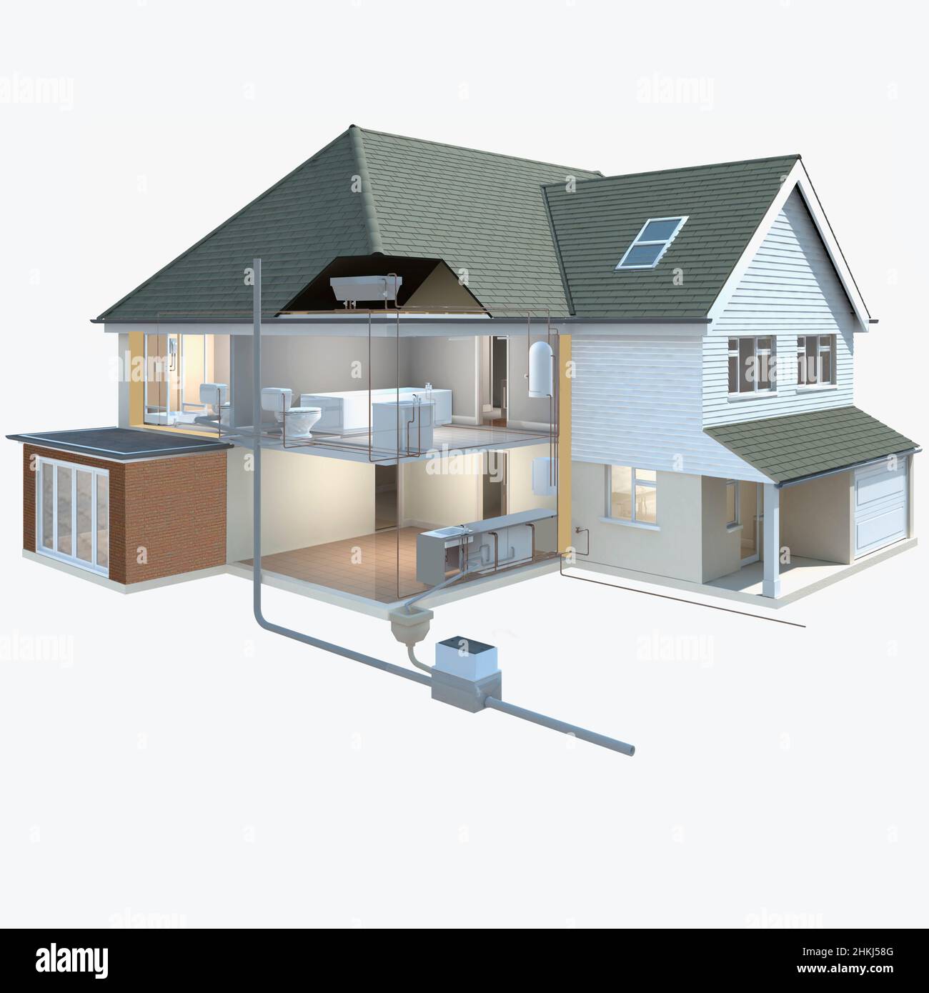 Model of a house and its plumbing system, illustration Stock Photo - Alamy