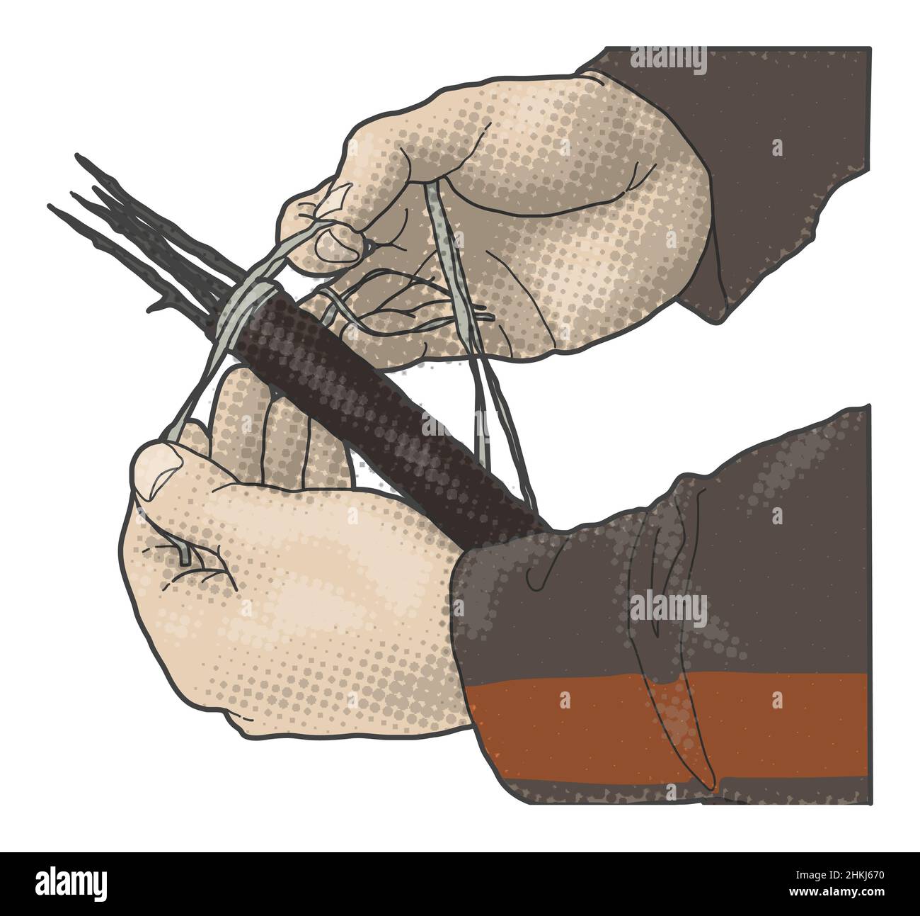 Making an improvised harpoon, illustration Stock Photo - Alamy
