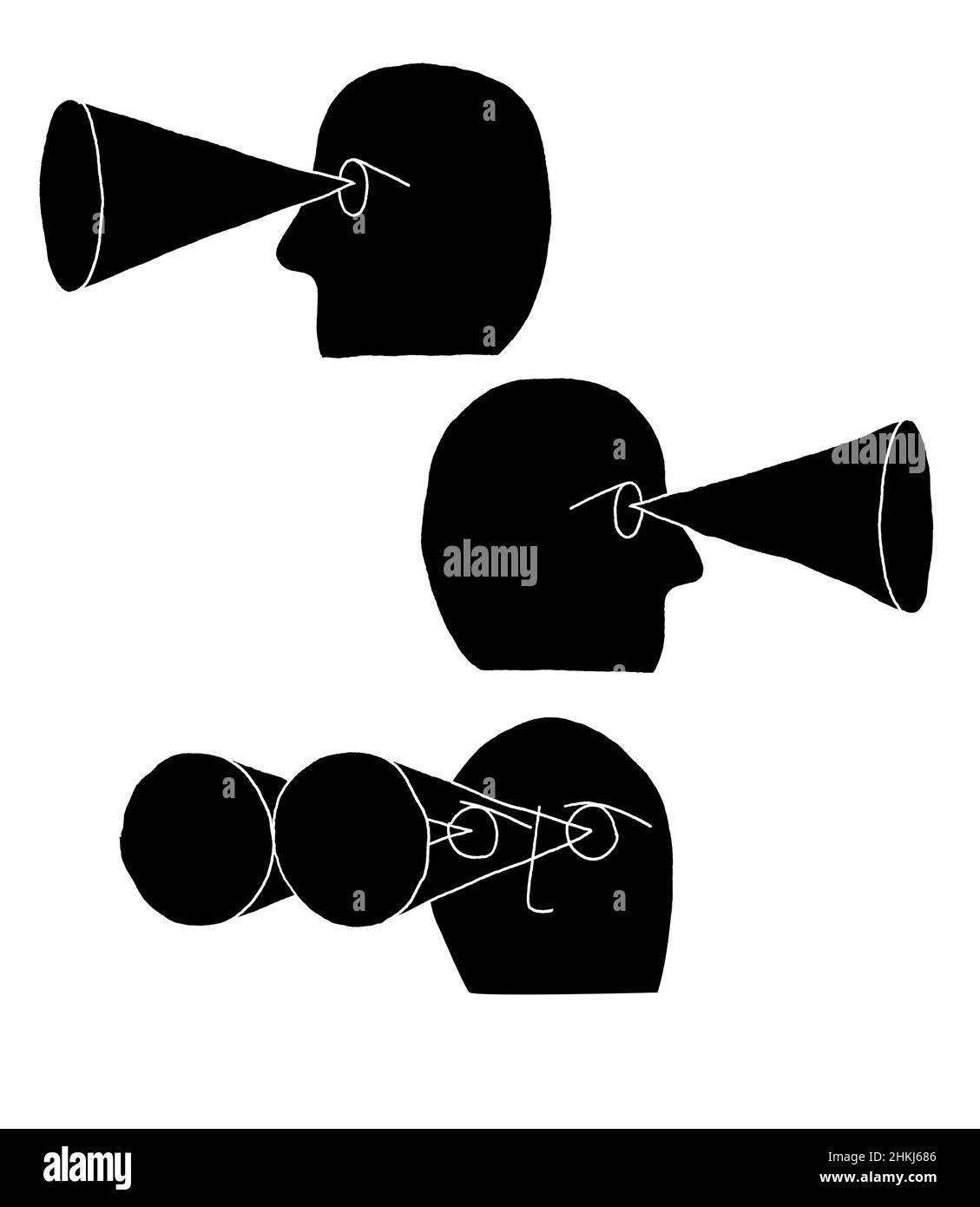 Figures looking through funnel, illustration Stock Photo - Alamy