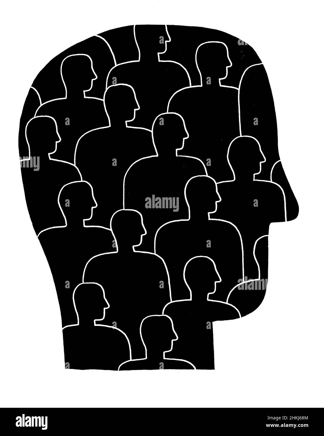 Figures superimposed on a head, illustration Stock Photo - Alamy