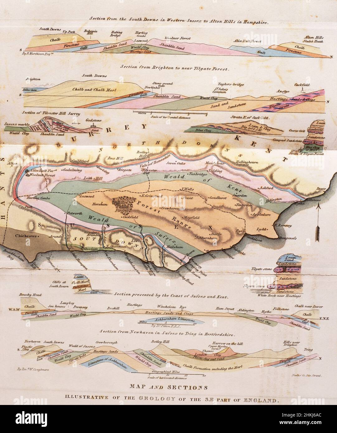 The Age of the Weald, geological map and cross-section Stock Photo - Alamy