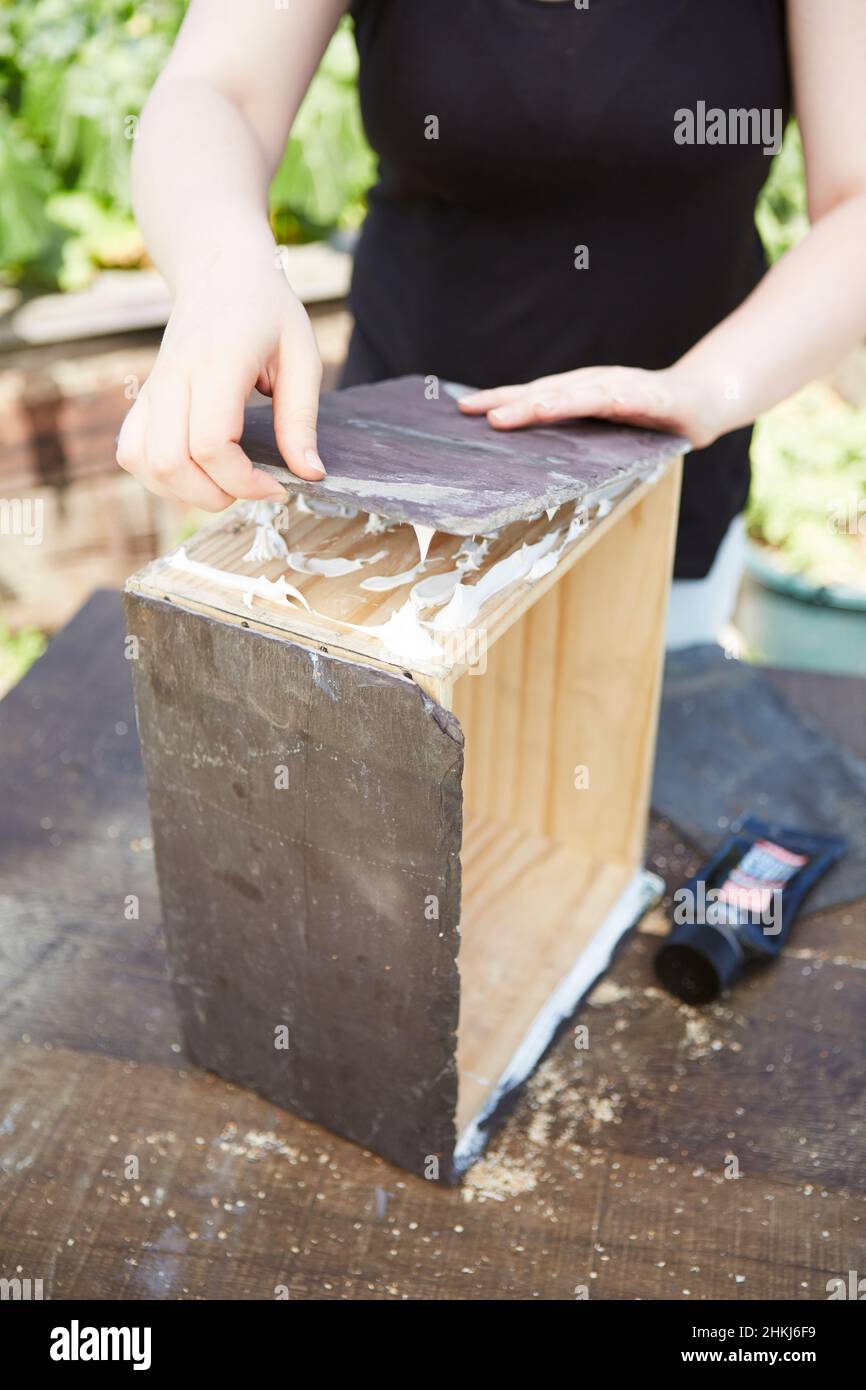 Slate box planter Stock Photo - Alamy