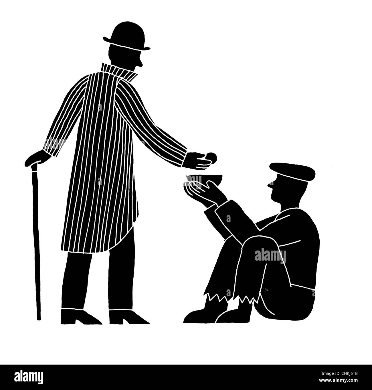 Wealthy man giving money to poor, illustration Stock Photo - Alamy