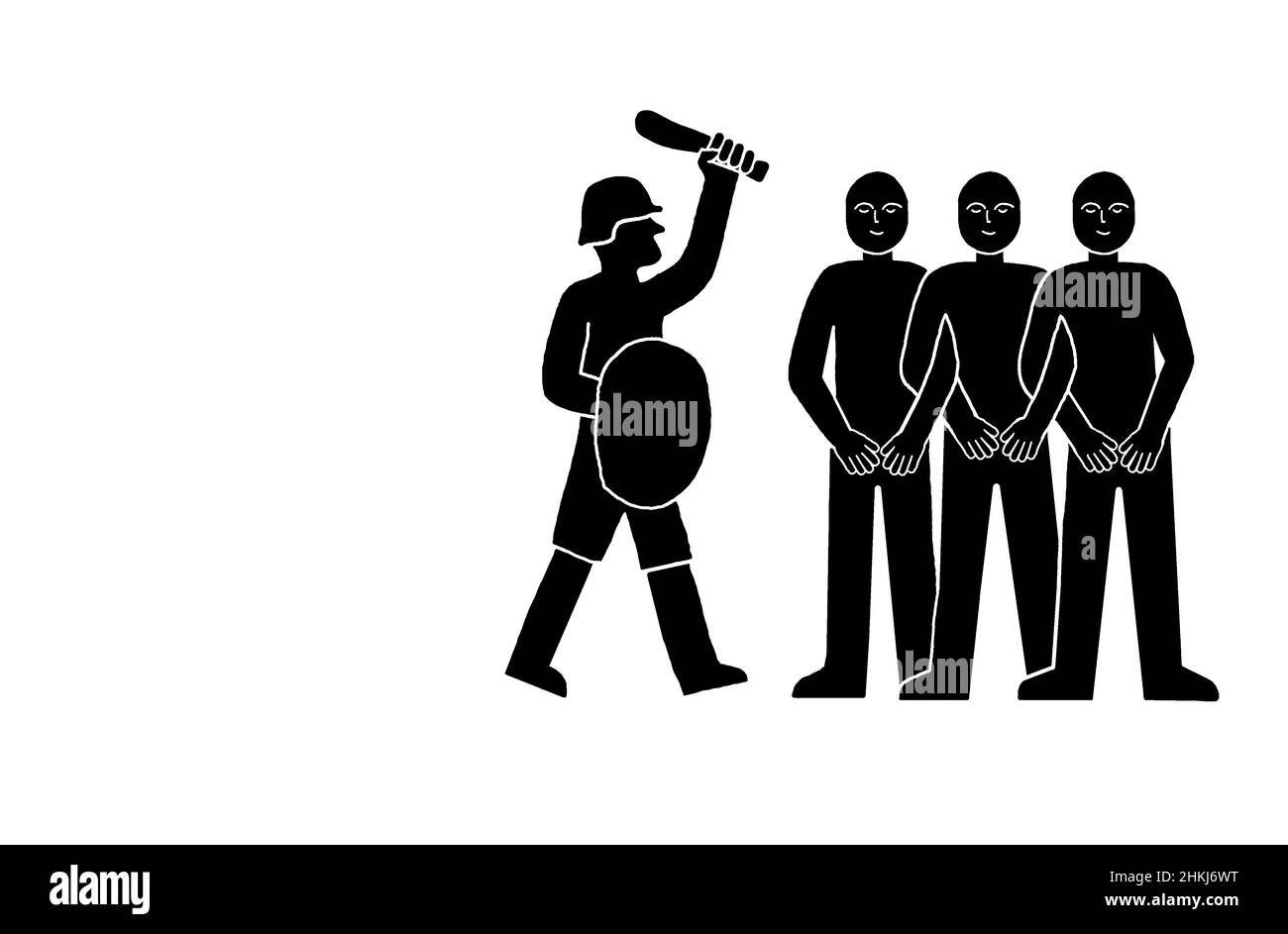 Policeman attacking group of people, illustration Stock Photo - Alamy