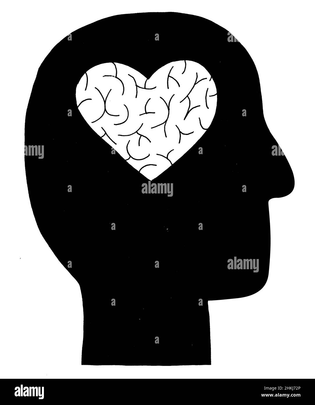 Heart-shaped brain inside head, illustration Stock Photo - Alamy