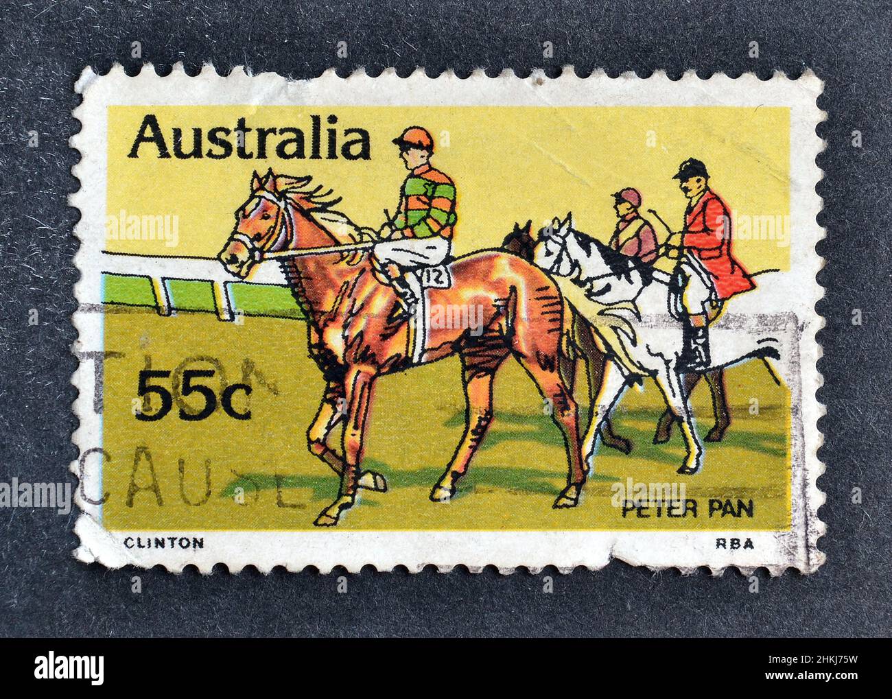Cancelled postage stamp printed by Australia, that shows Racehorse ...
