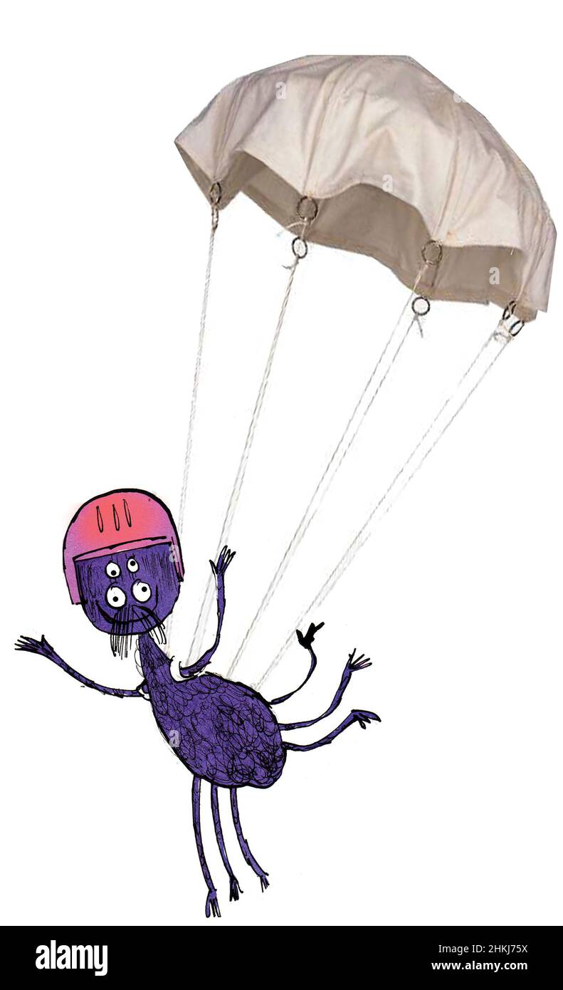 Spider wearing a parachute and a pink helmet, illustration Stock Photo ...
