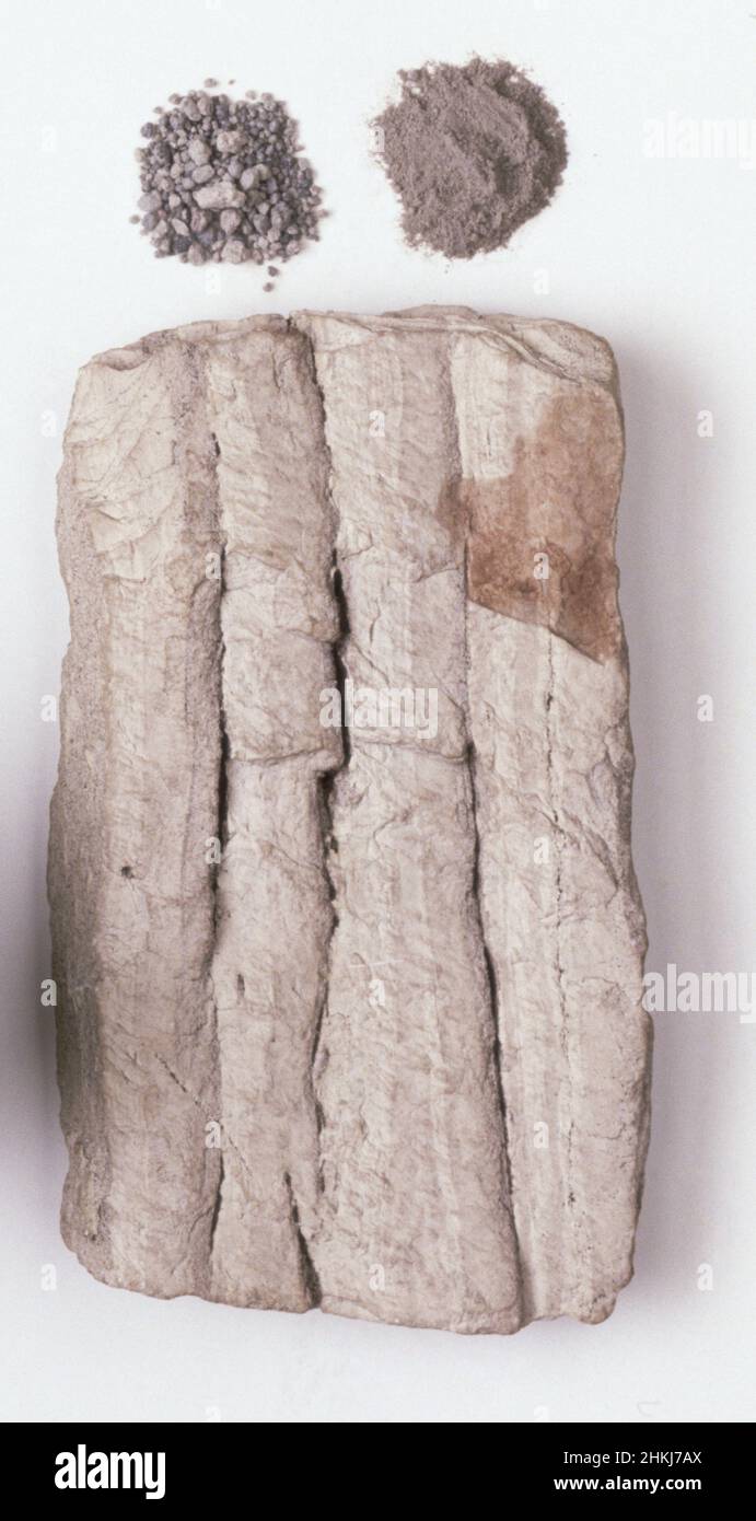 Bedded tuff with two piles of volcanic ash Stock Photo - Alamy