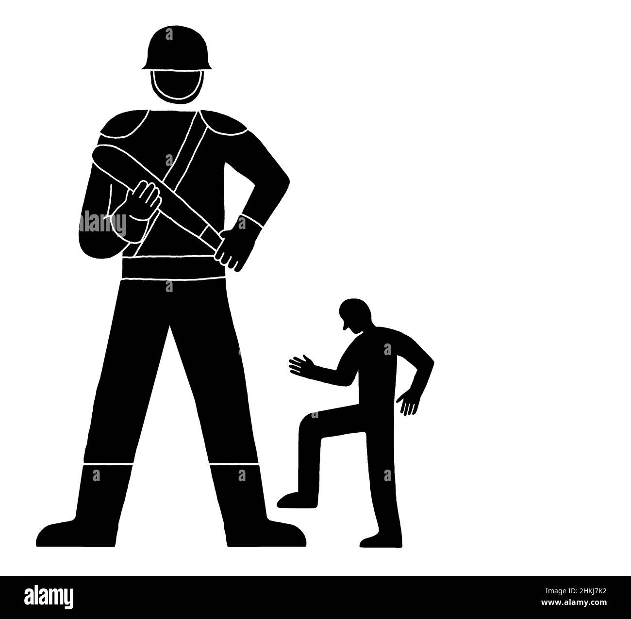 Small figure kicking a large figure, illustration Stock Photo - Alamy