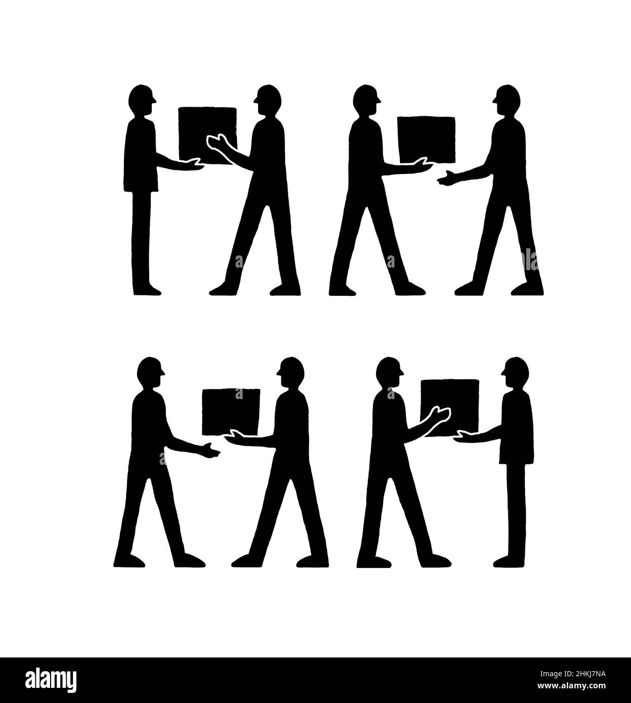 Figures passing boxes or goods between them, illustration Stock Photo ...