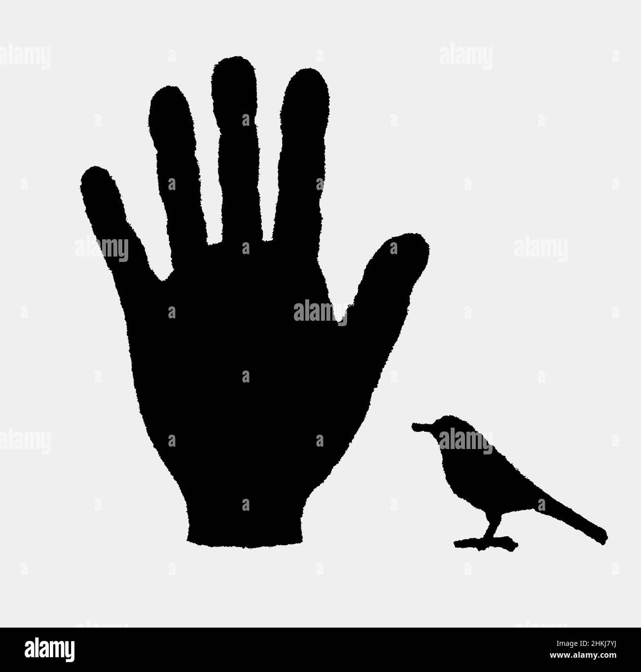 Bird next to human hand, illustration Stock Photo - Alamy