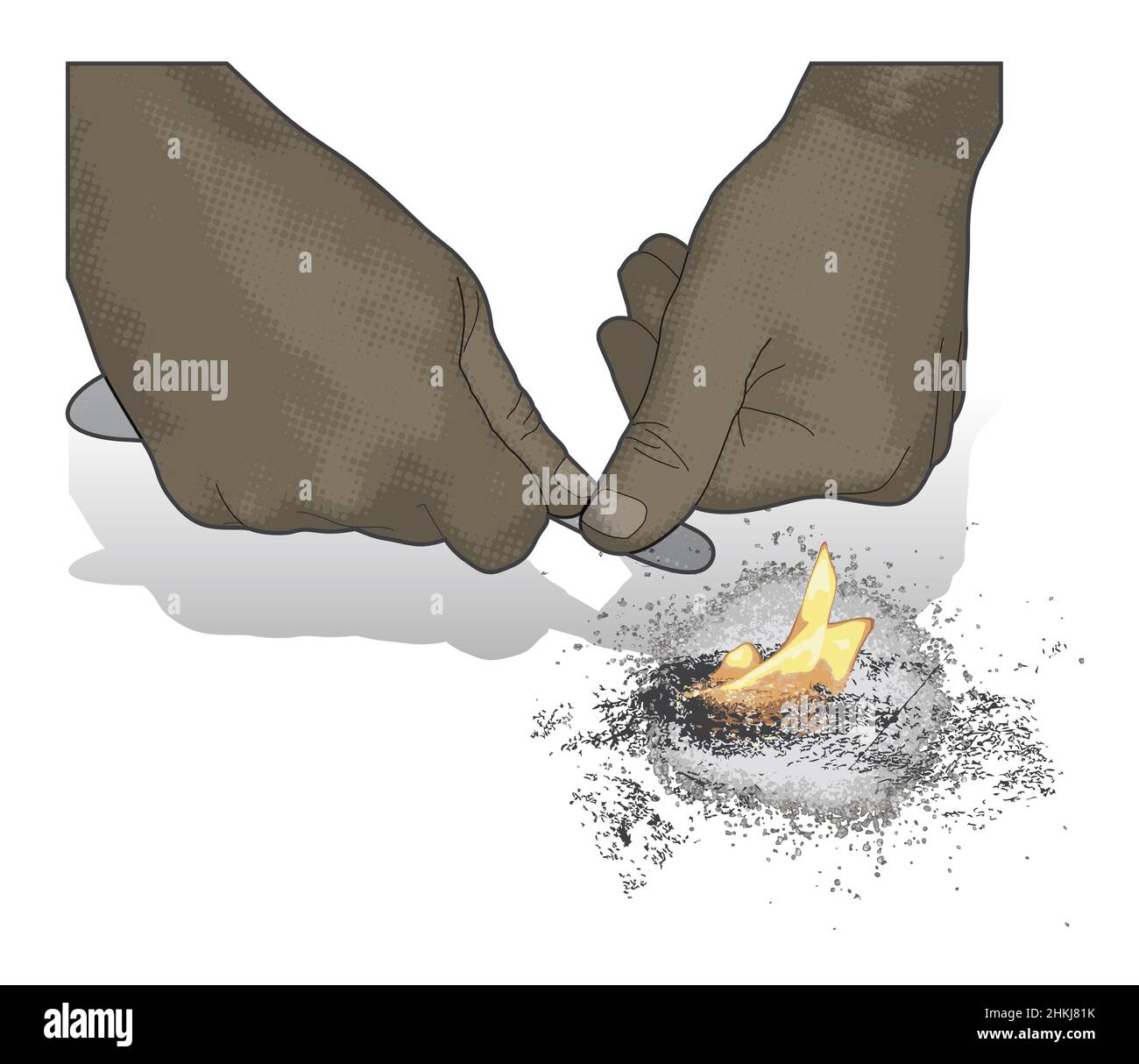 Flame using potassium permanganate and sugar, illustration Stock Photo ...