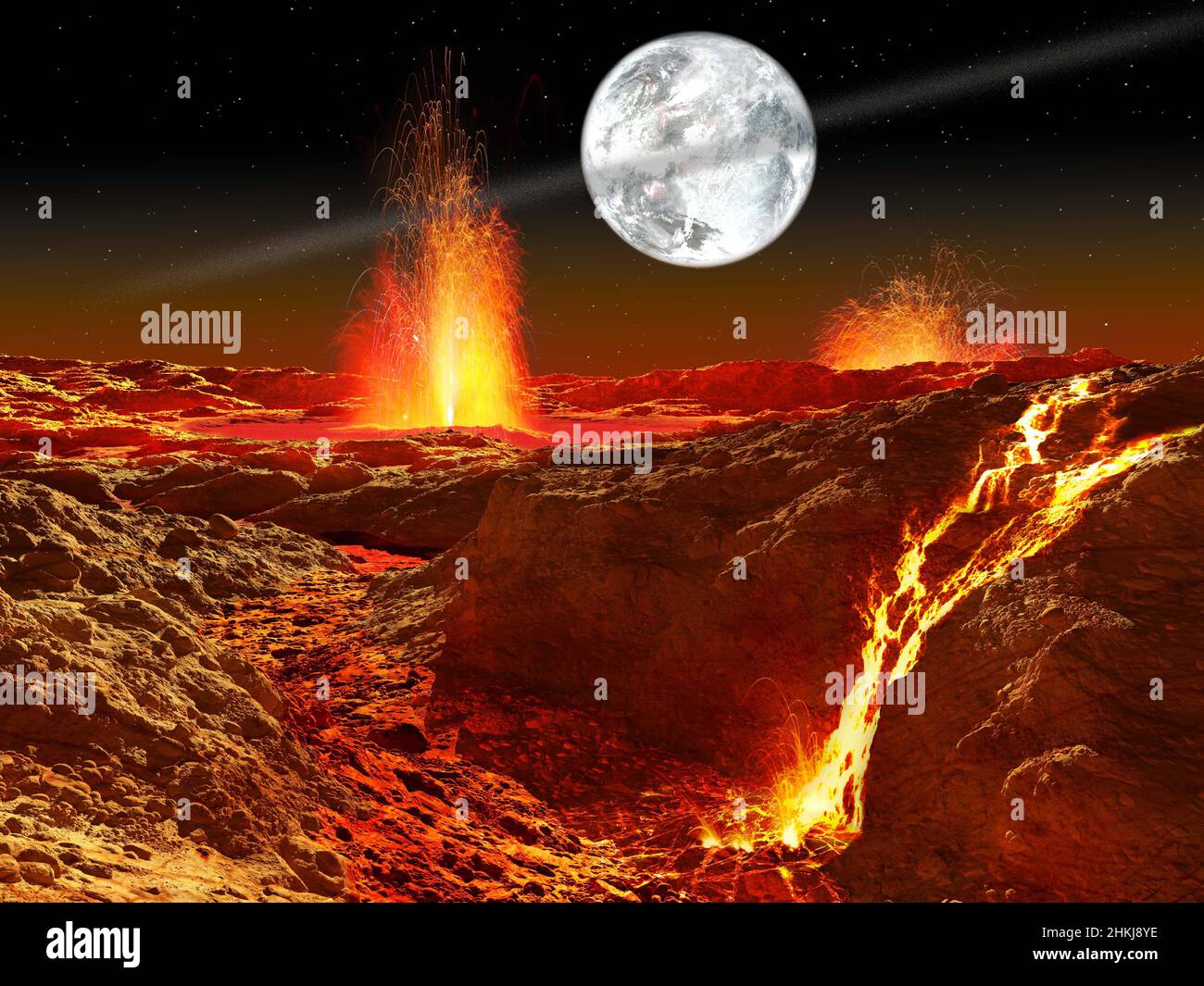 Earth seen from surface of the early Moon, illustration Stock Photo - Alamy
