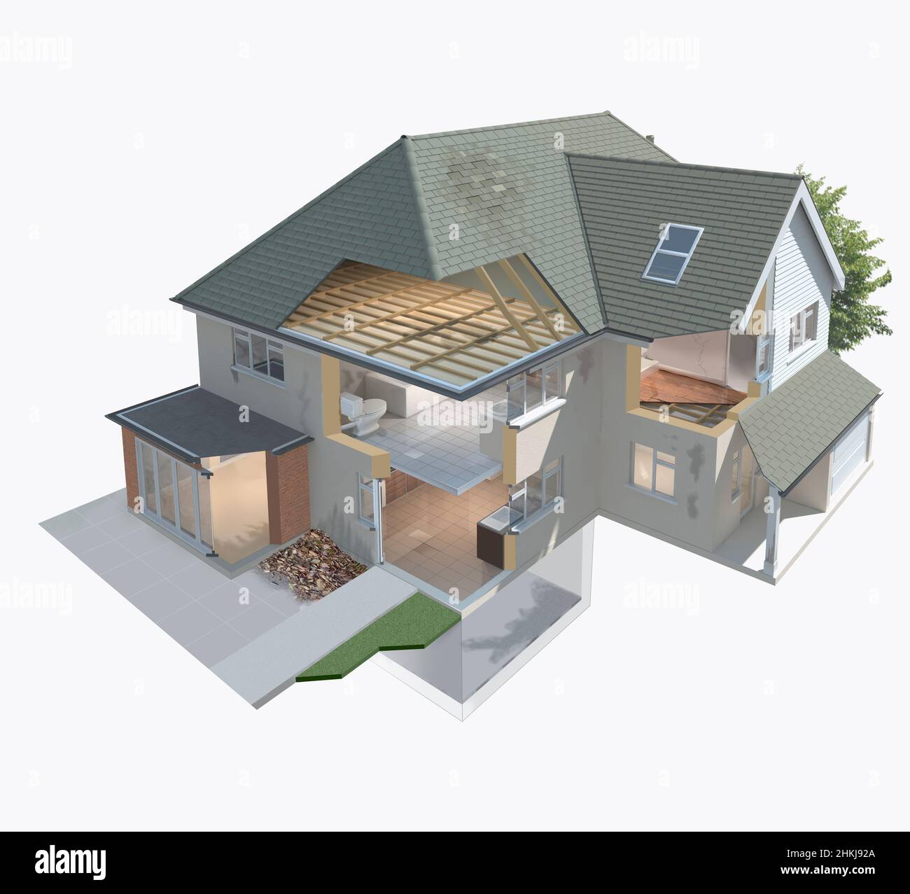 Cross-section model of a house with structural problems Stock Photo - Alamy