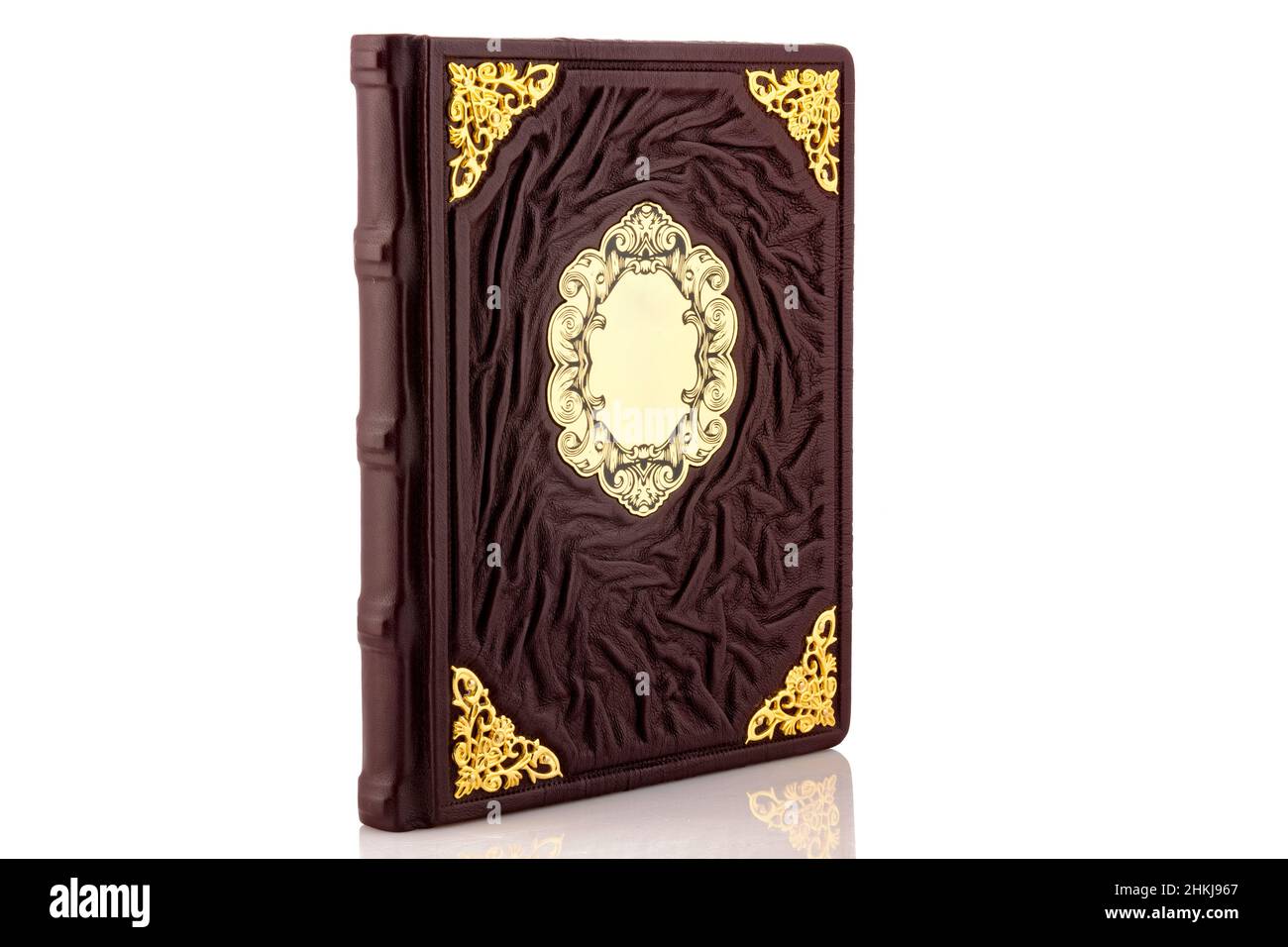 Red Brown Gold Leather mockup book with cover color isolated on white ...