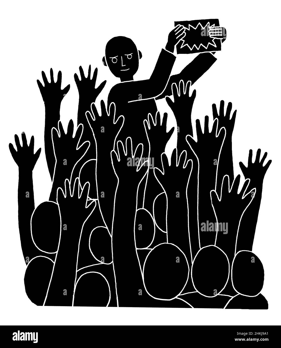 Man holding ticket in front of crowd of people, illustration Stock ...