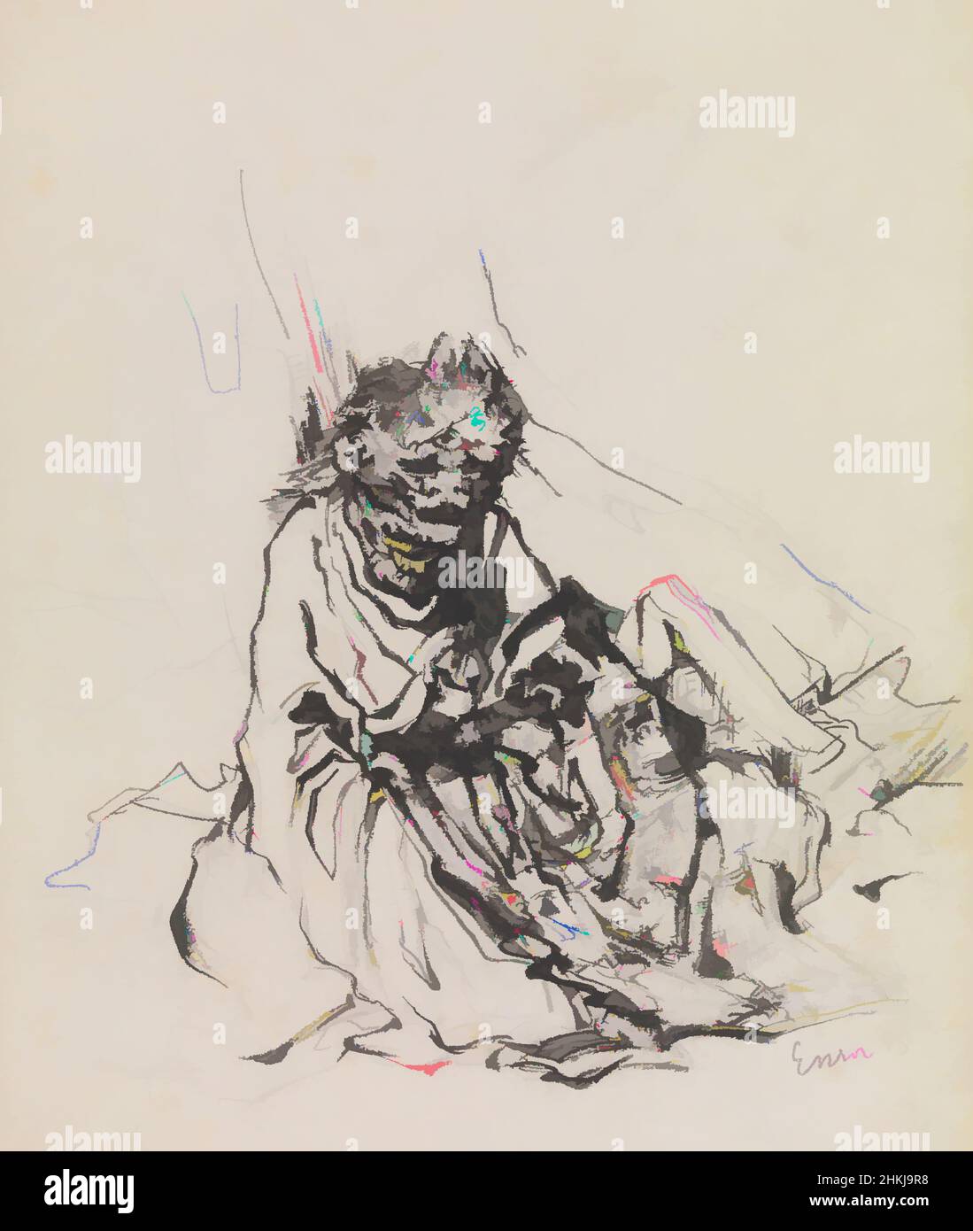 Art inspired by Chinoiserie, a demon, James Ensor, 1885, drawing, 1886 / 1885, Belgian Art ...