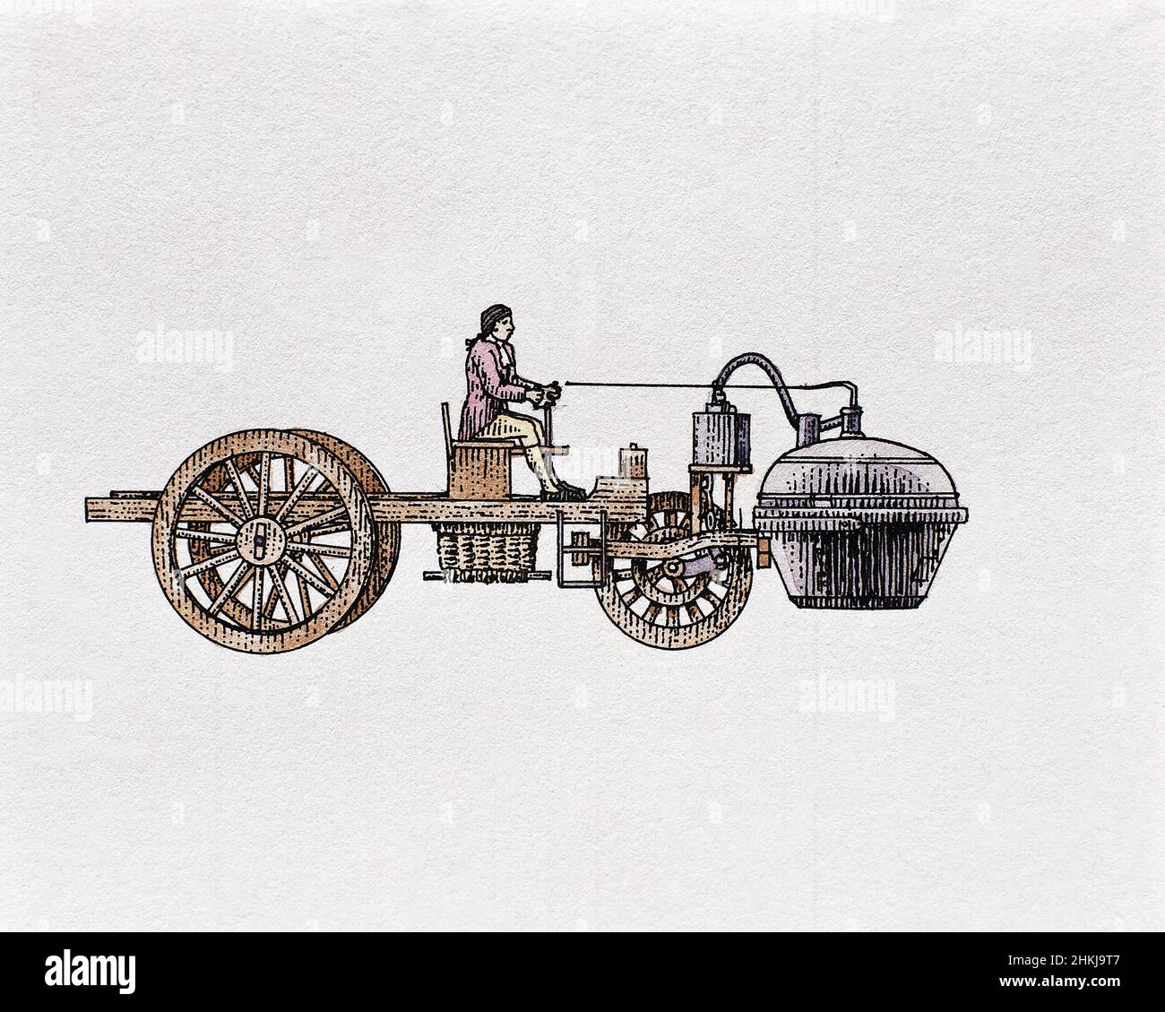 Nicolas Cugnot's steam-powered road vehicle, illustration Stock Photo ...