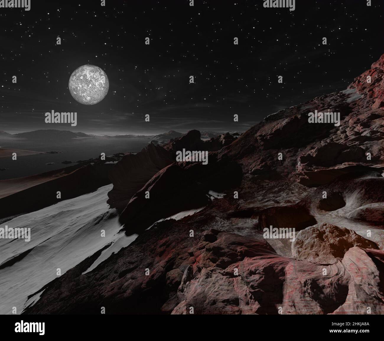 Pluto and a sea of liquid neon, illustration Stock Photo - Alamy