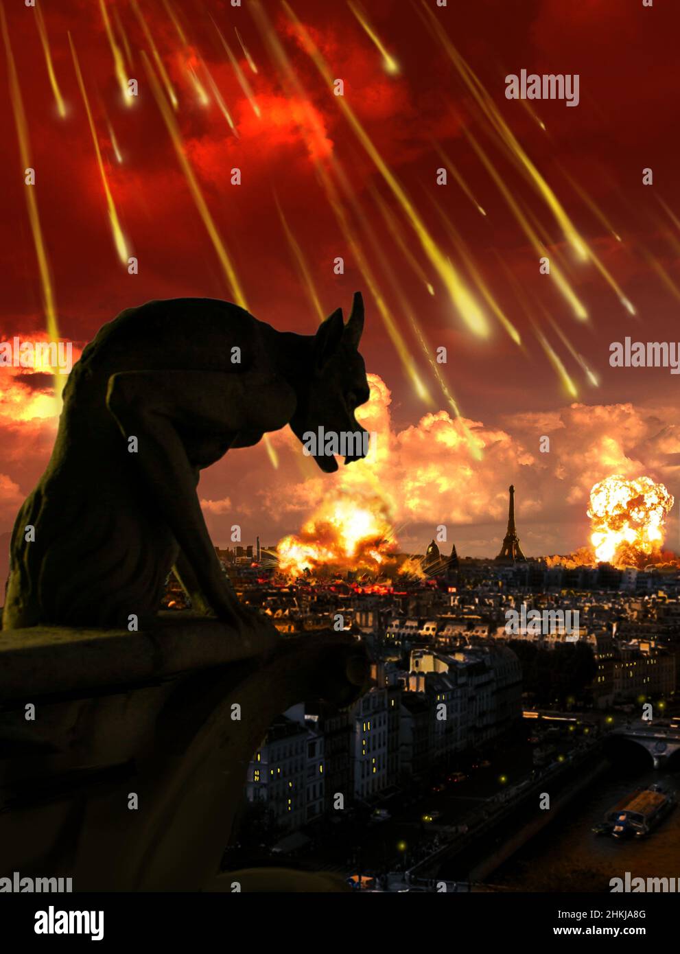 Paris bombarded by meteors, illustration Stock Photo - Alamy