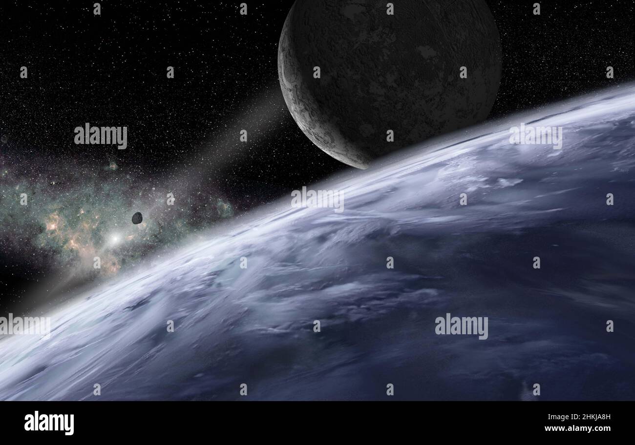 Hypothetical planet X and its moon, illustration Stock Photo - Alamy