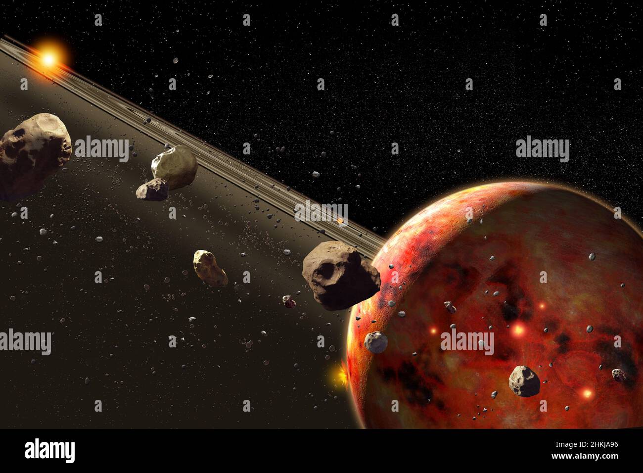 Ringed exoplanet and its moon, illustration Stock Photo - Alamy