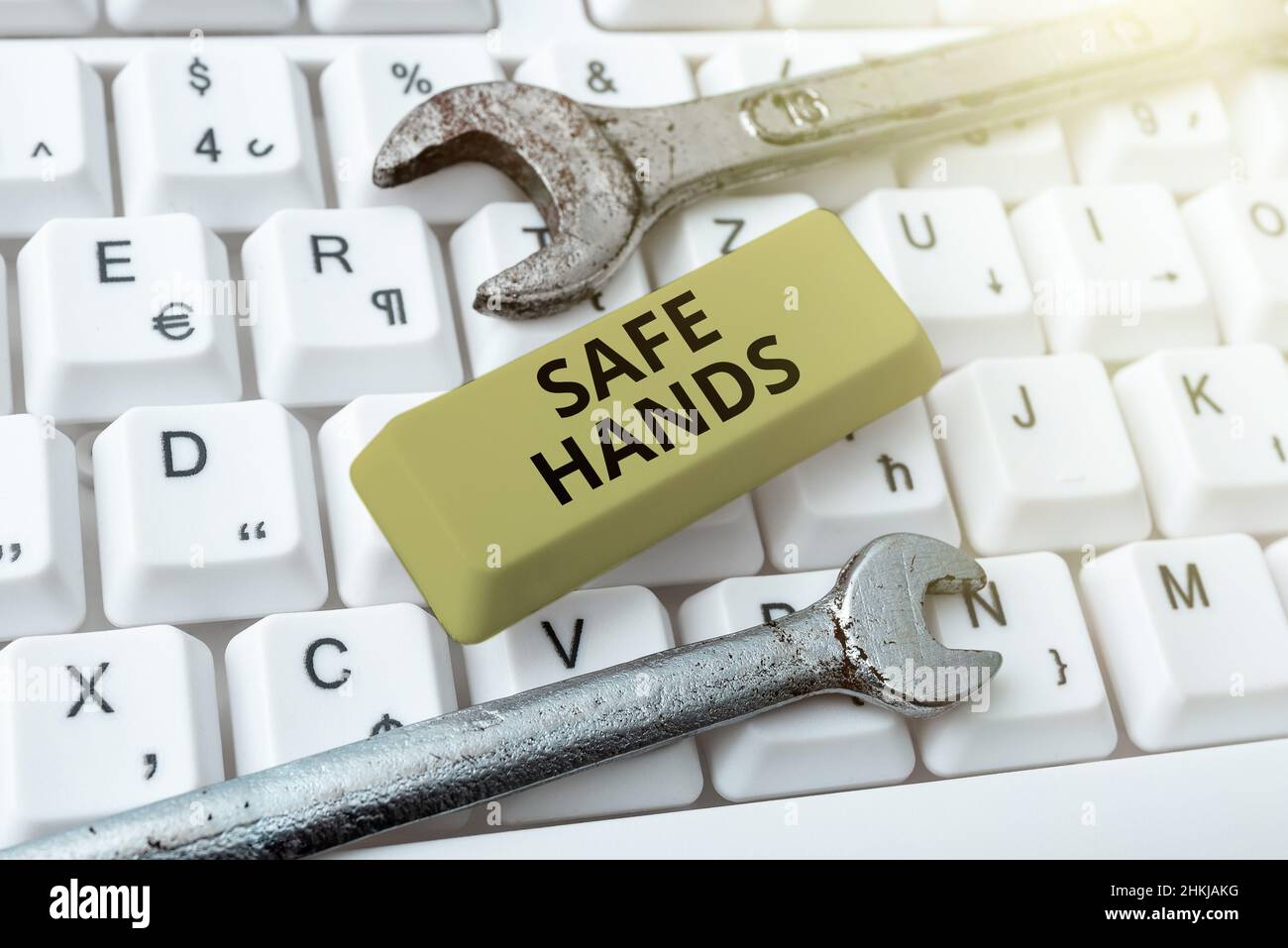Sign displaying Safe Hands. Conceptual photo Ensuring the sterility and ...