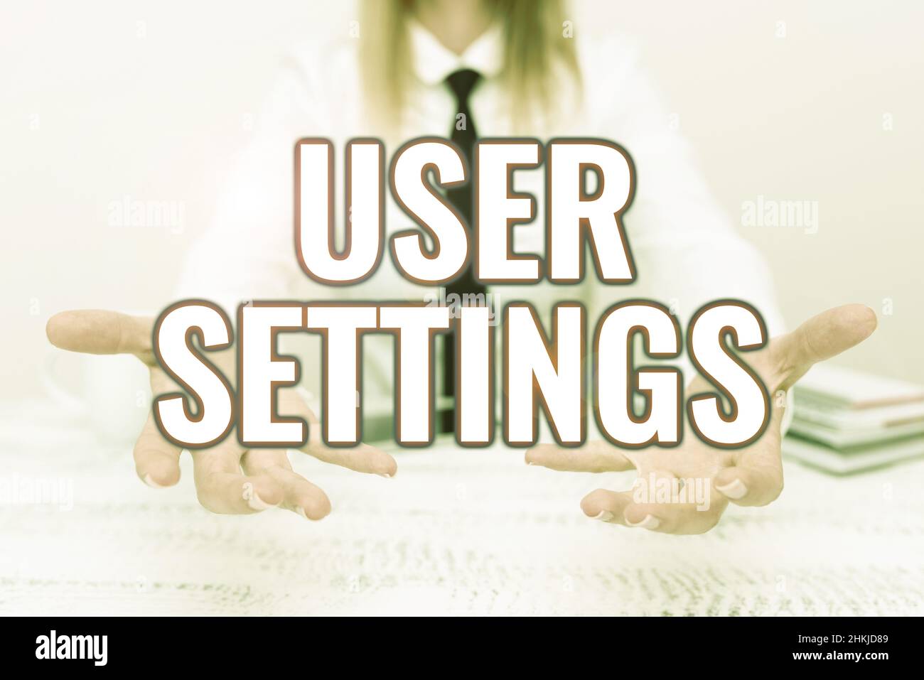 Hand writing sign User Settings. Word Written on Configuration of appearance Operating System ...
