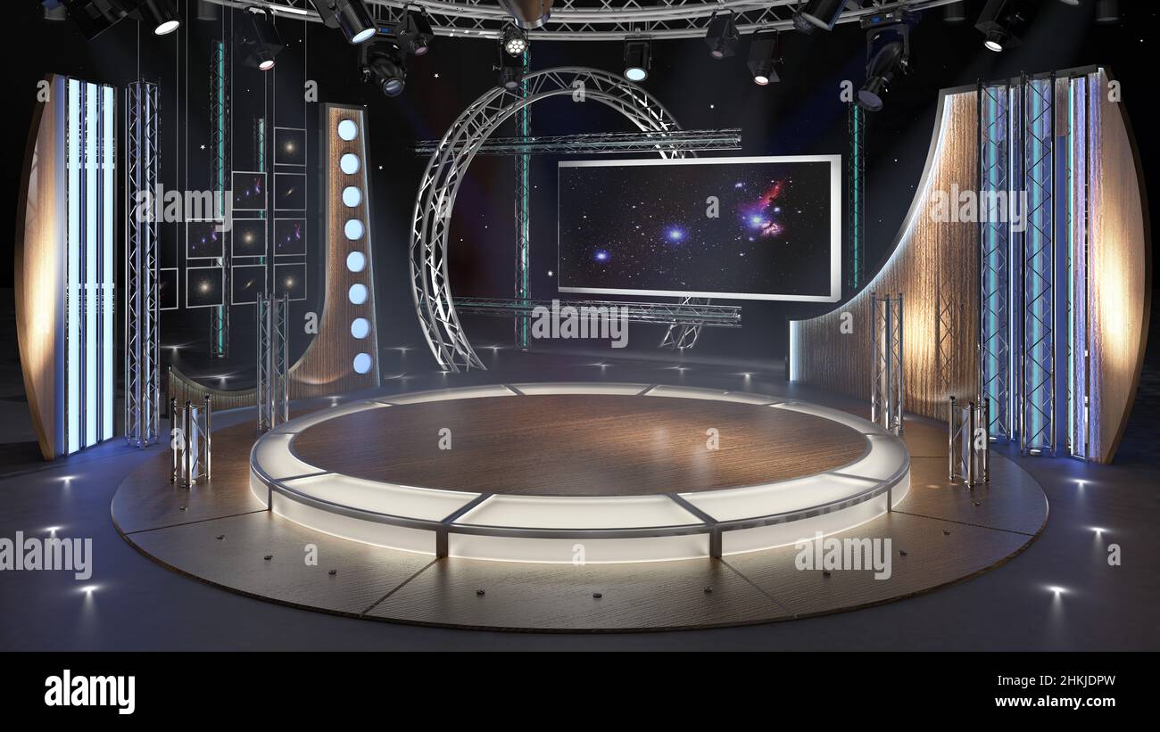 Virtual TV Studio Set. Green screen background. 3d Rendering Stock ...