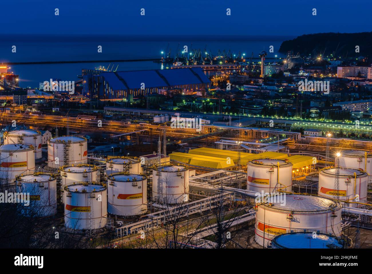 Russia, night view of the seaport of Tuapse Stock Photo - Alamy