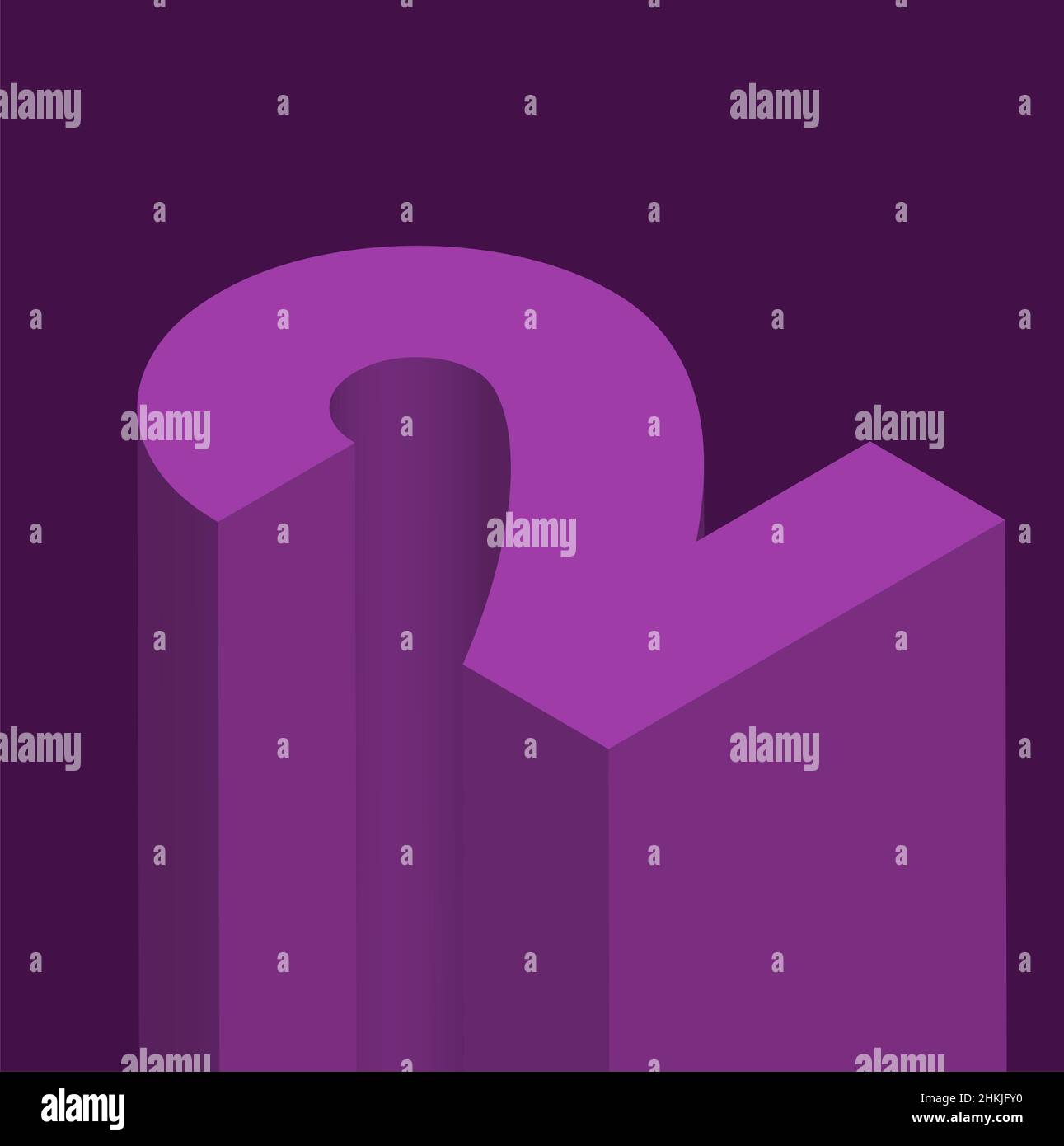 3d Purple Number 2 Illustration on dark purple background in isometric ...