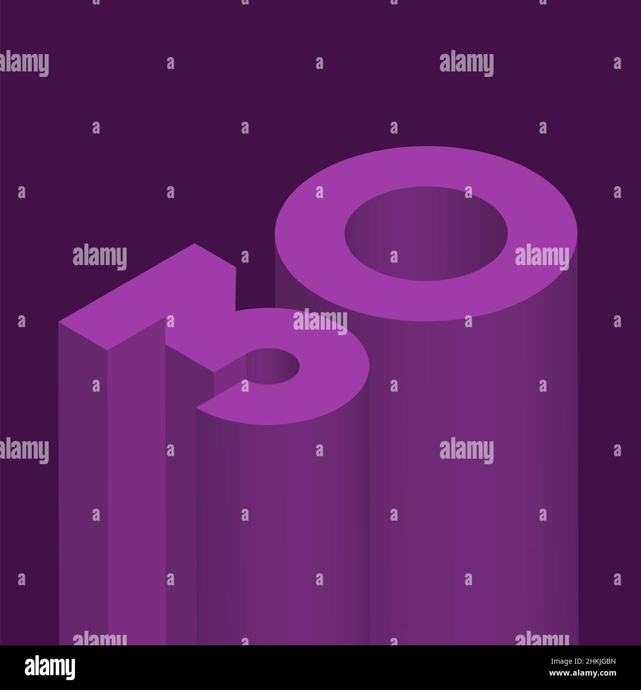 3d Purple Number 30 Illustration on dark purple background in isometric ...