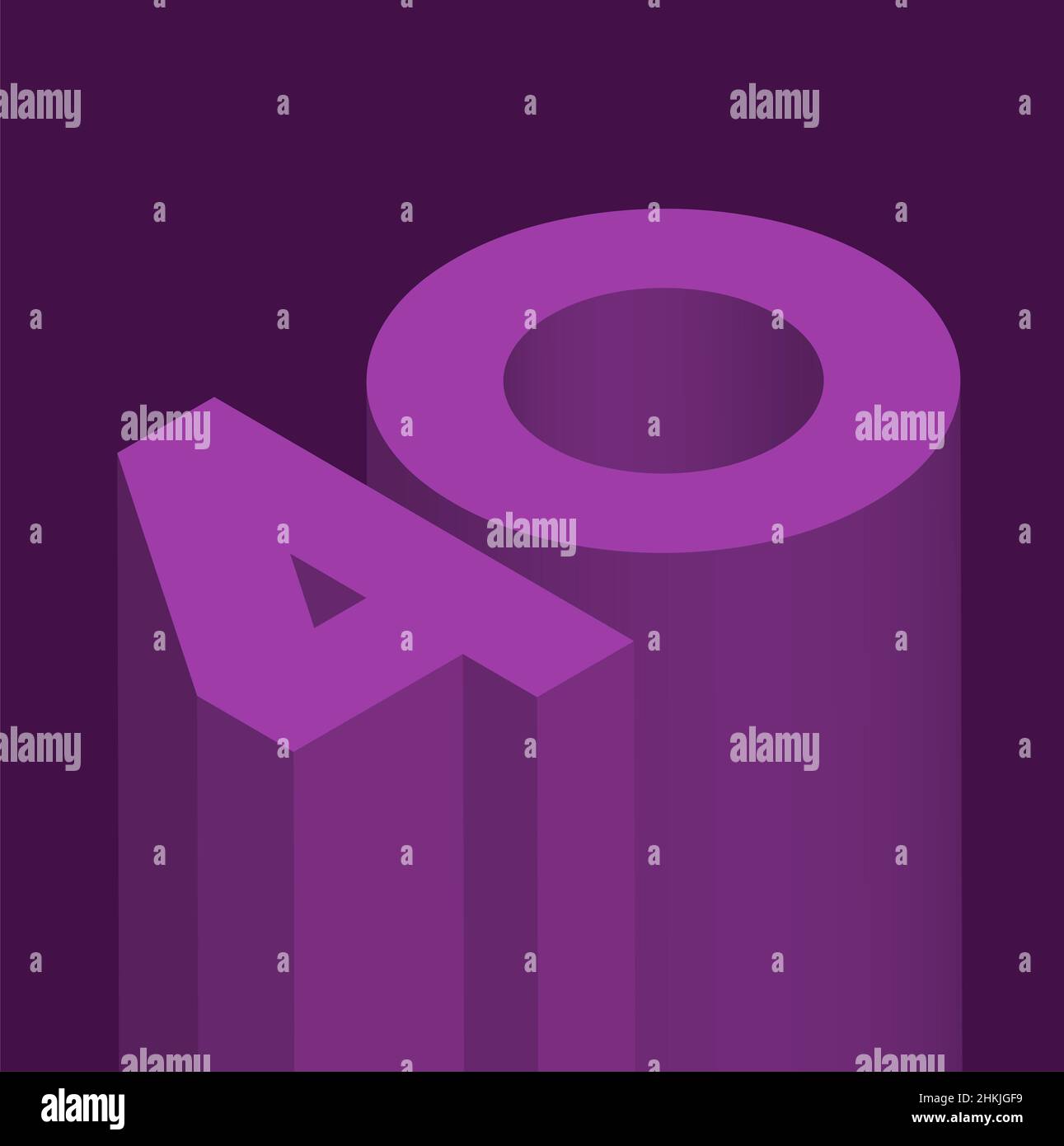 3d Purple Number 40 Illustration on dark purple background in isometric ...