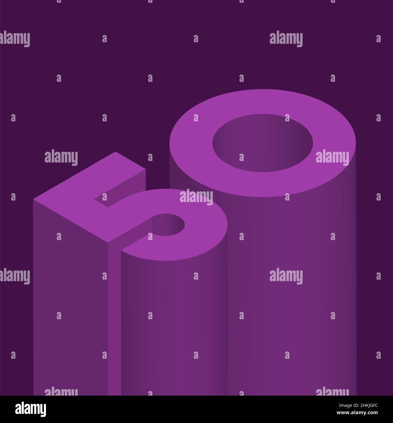 3d Purple Number 50 Illustration on dark purple background in isometric ...