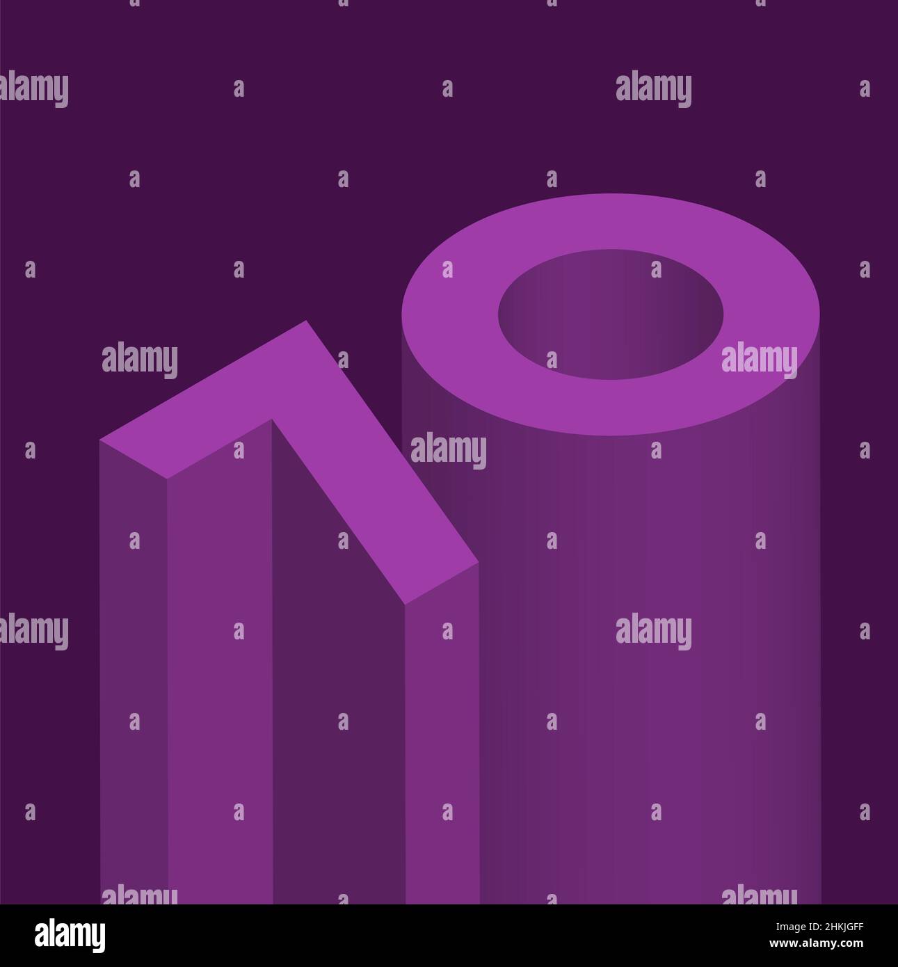 3d Purple Number 70 Illustration on dark purple background in isometric ...
