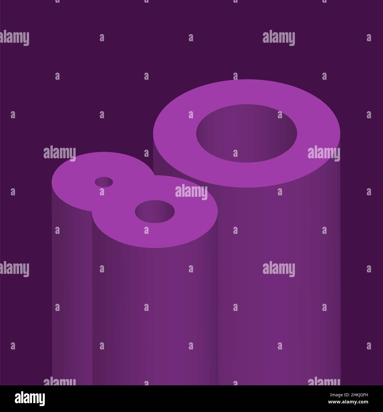 3d Purple Number 80 Illustration on dark purple background in isometric ...