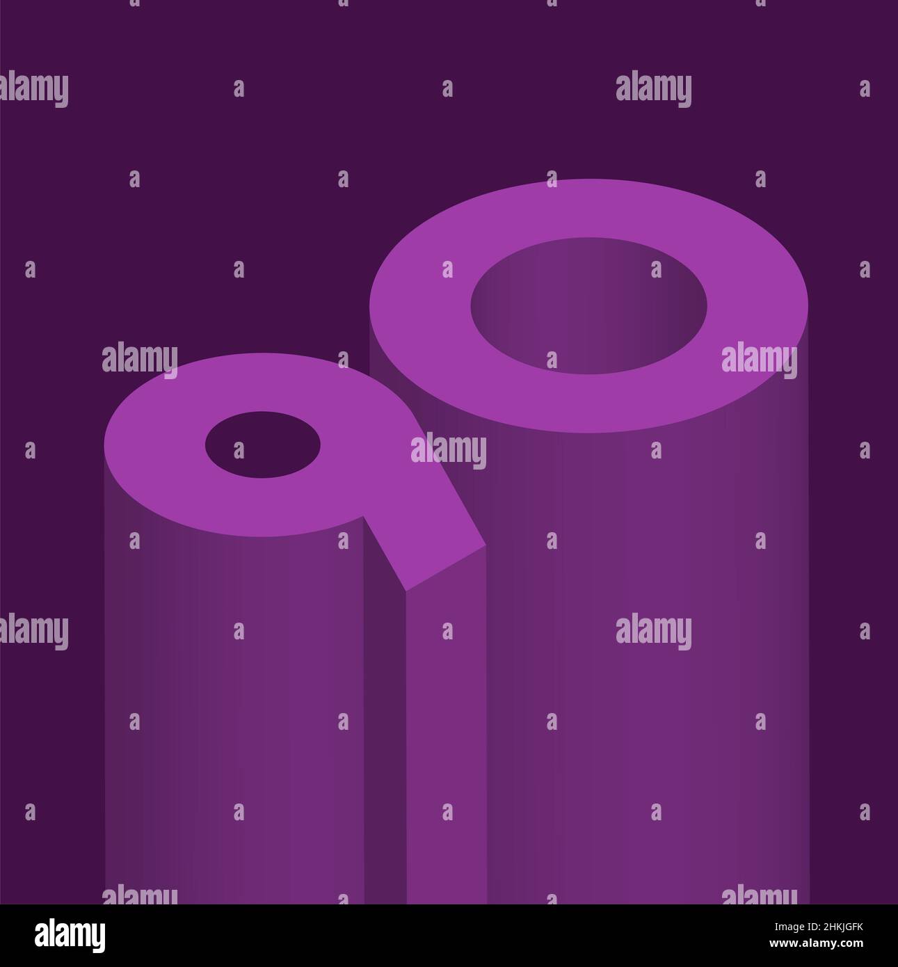 3d Purple Number 90 Illustration on dark purple background in isometric ...