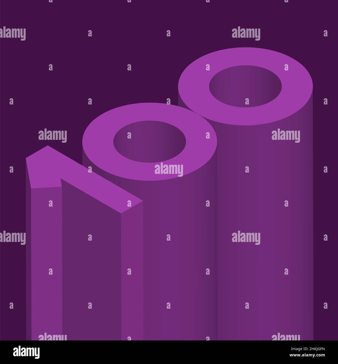 3d Purple Number 100 Illustration on dark purple background in ...