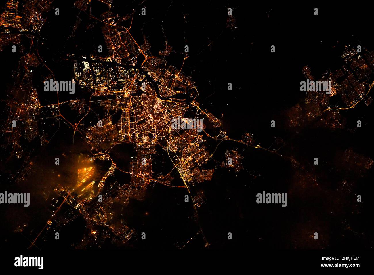 Amsterdam, Netherlands at night, satellite image Stock Photo - Alamy