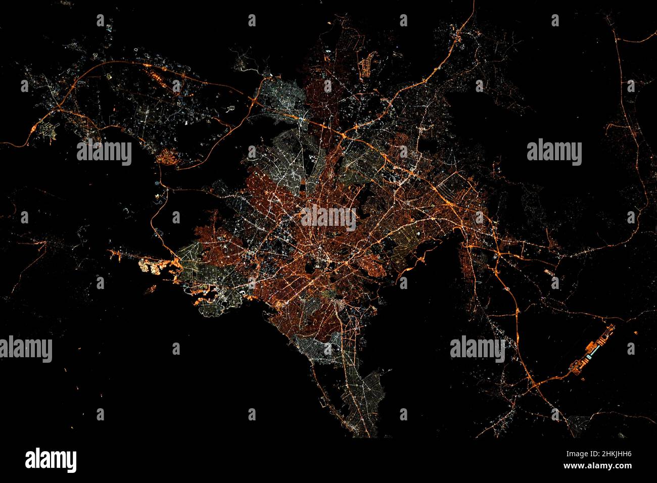 Athens, Greece at night, satellite image Stock Photo - Alamy