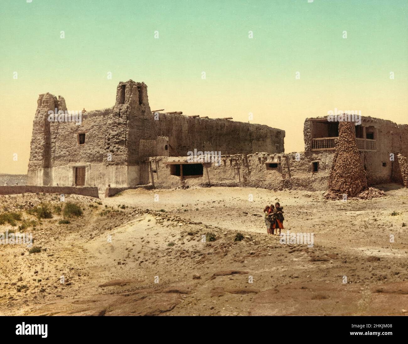 Vintage polychrom color print of Mission San Esteban Rey, an old ...