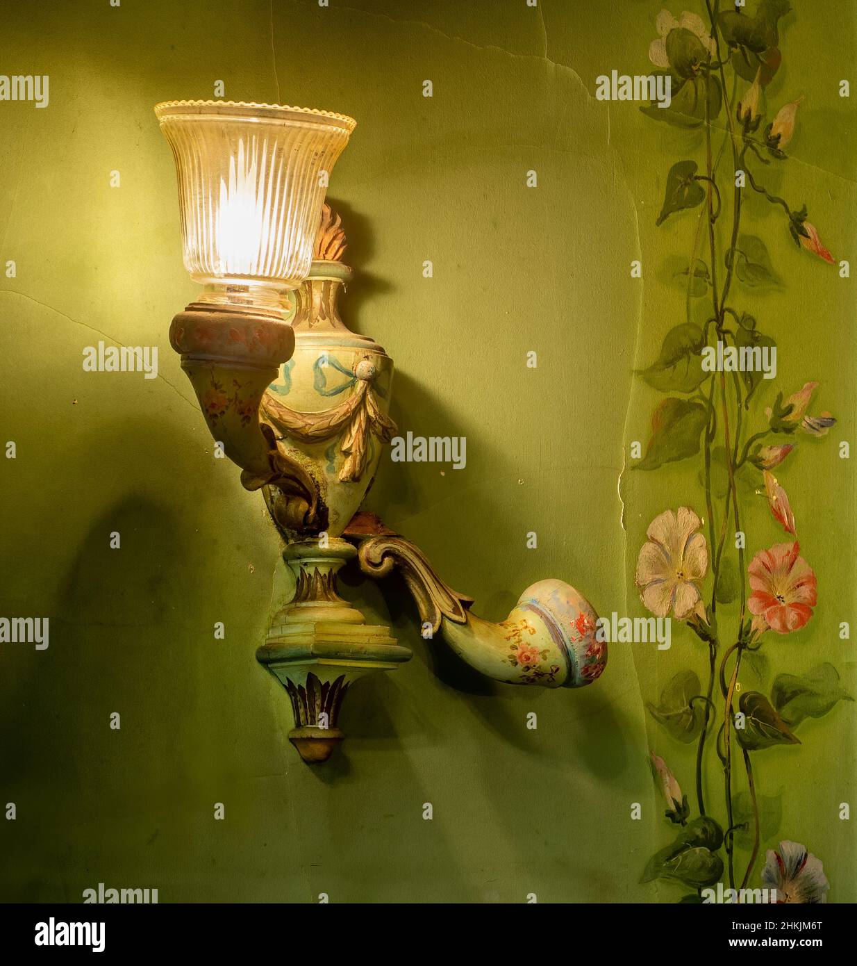 Old, broken sconce in the Green Room of the abandoned Swannanoa Mansion ...